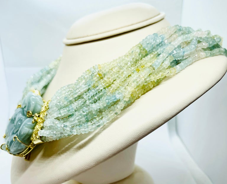 18K Yellow Gold and Jadeite Jade 16 Strand Necklace with Removable ...