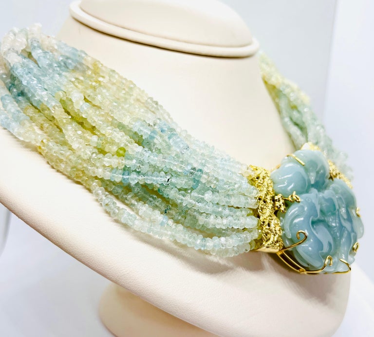 18K Yellow Gold and Jadeite Jade 16 Strand Necklace with Removable ...