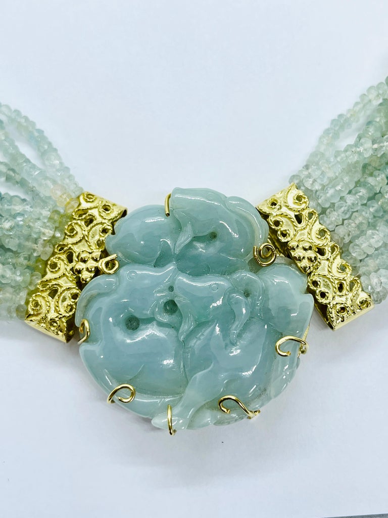 18K Yellow Gold and Jadeite Jade 16 Strand Necklace with Removable ...