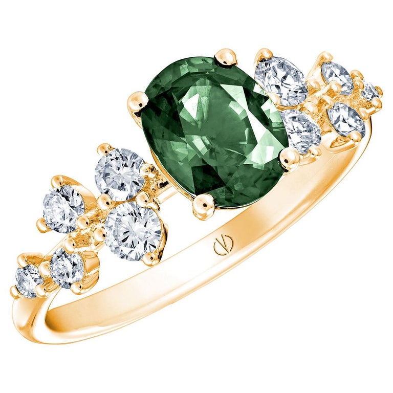 Customizable 18k Yellow Gold Lace Design 2.08 Ct Blue-Green Sapphire Ring With Diamonds For Sale ...