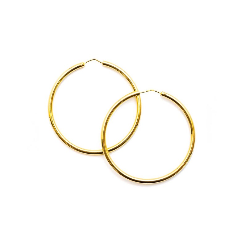 18K Yellow Gold Ladies Hoop Earrings For Sale at 1stDibs