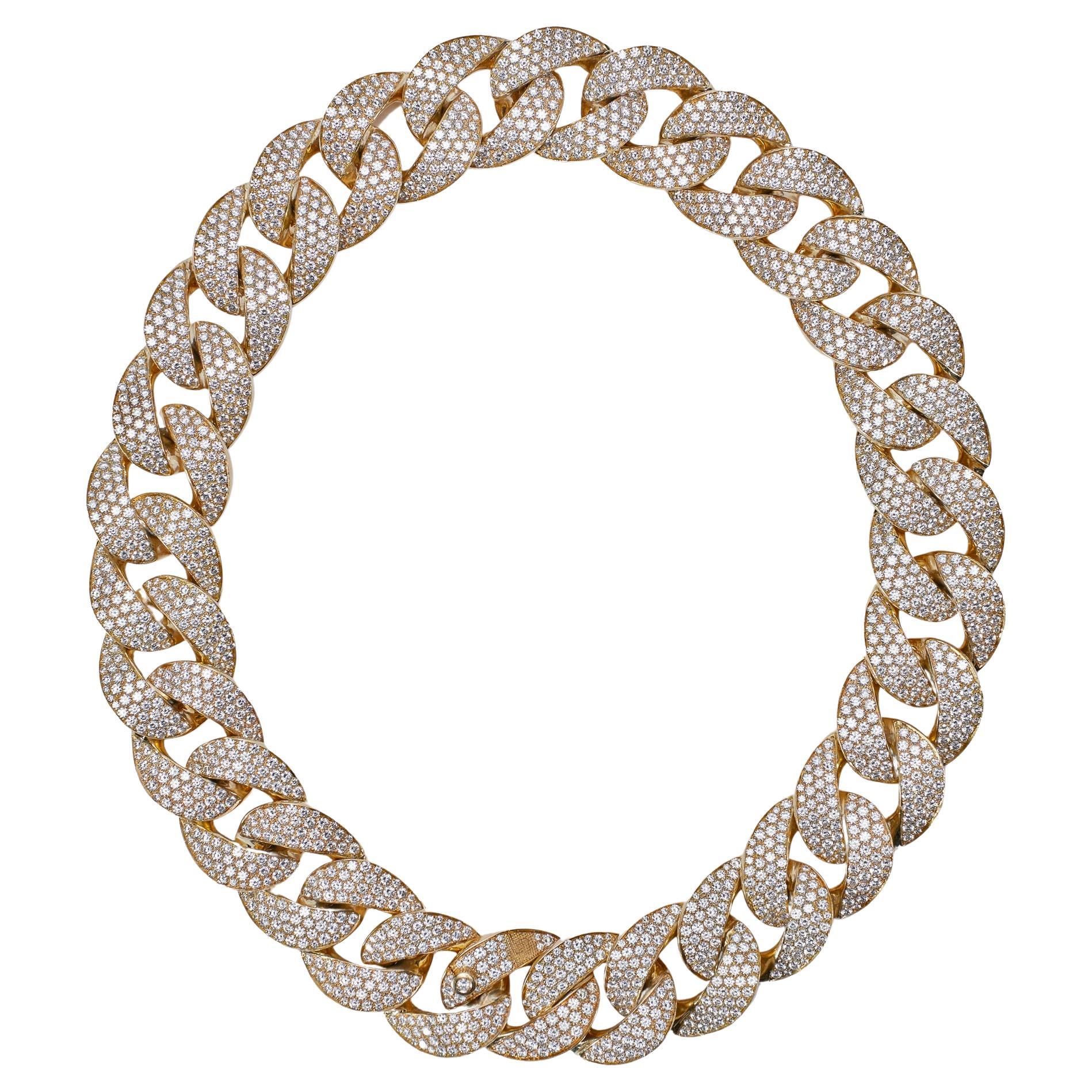 Cuban Chain Diamond Necklace in 18K White Gold For Sale at 1stDibs