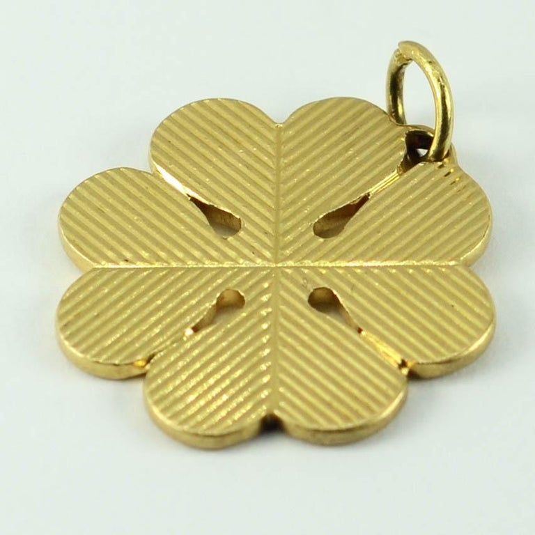 18 Karat Gold Large Engraved Four Leaved Clover or Shamrock Charm ...
