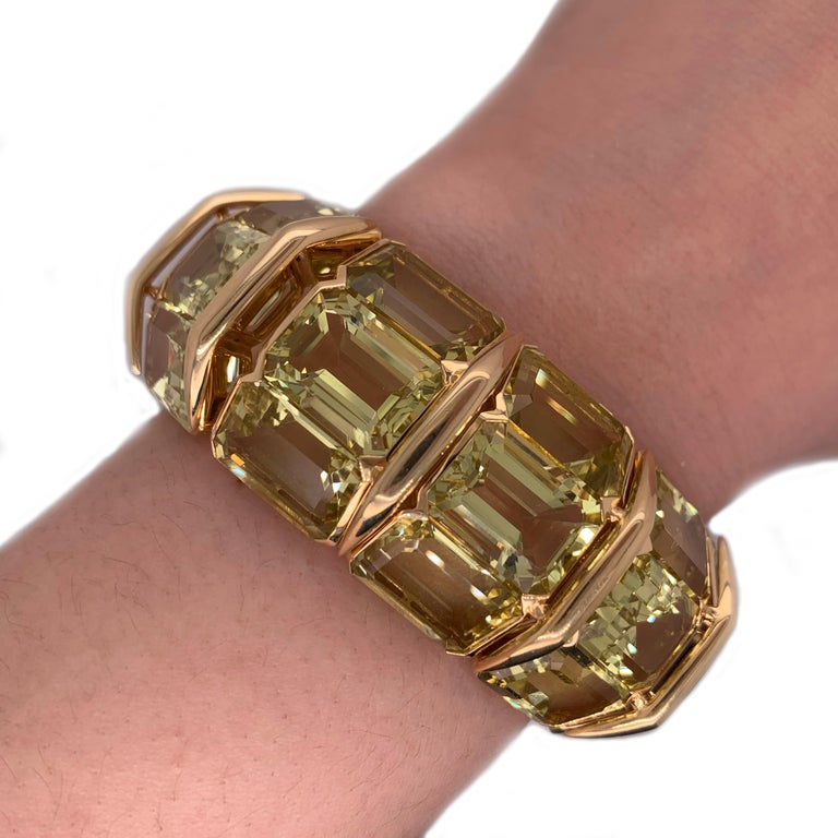 18 Karat Yellow Gold Lemon Quartz 255.93 Carat Diamond Bangle For Sale ...