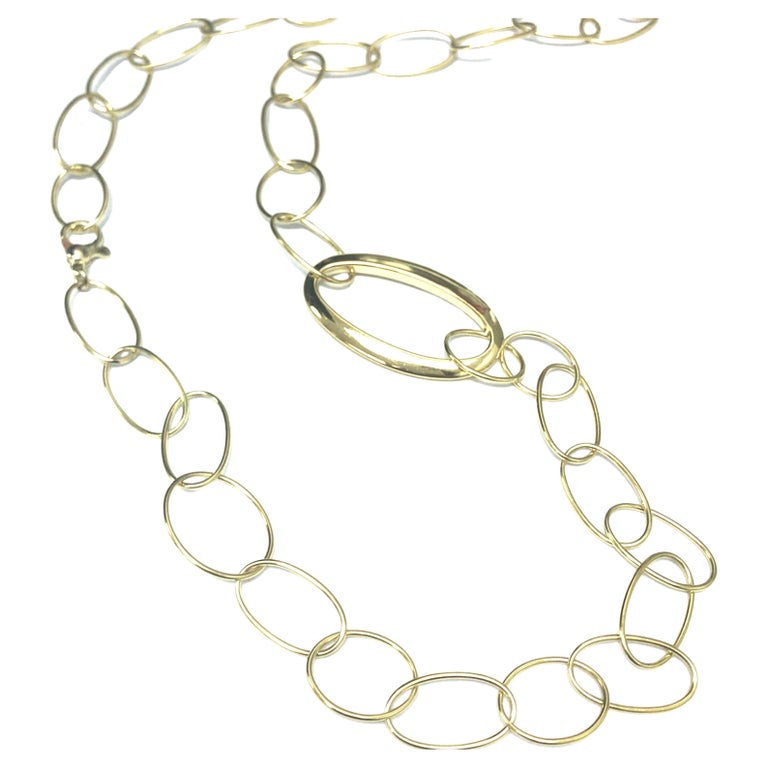 18K Yellow Gold Long Link Necklace For Sale at 1stDibs