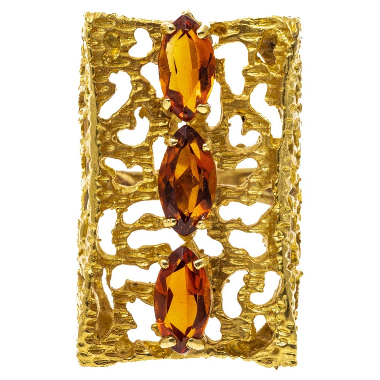 18k Yellow Gold Marquise Citrine and Elongated Open Nugget Ring For ...