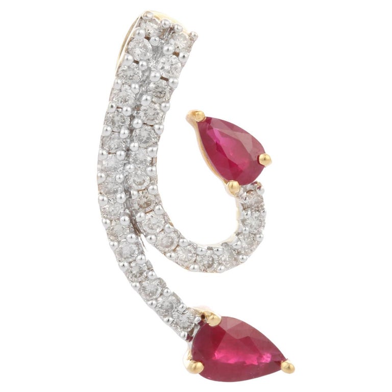 18K Yellow Gold Minimalist Ruby Diamond Pendant Art Nouveau Style Ruby ...