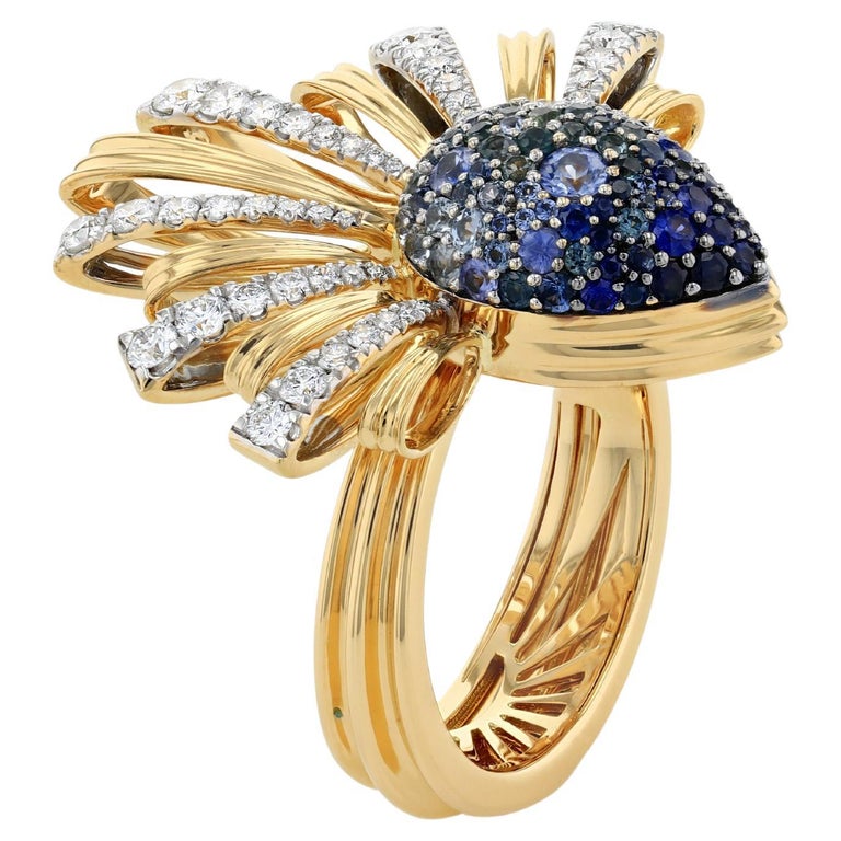Customizable TOKTAM 18k Yellow Gold Modern Kahkeshan Sky Diamond Blue ...