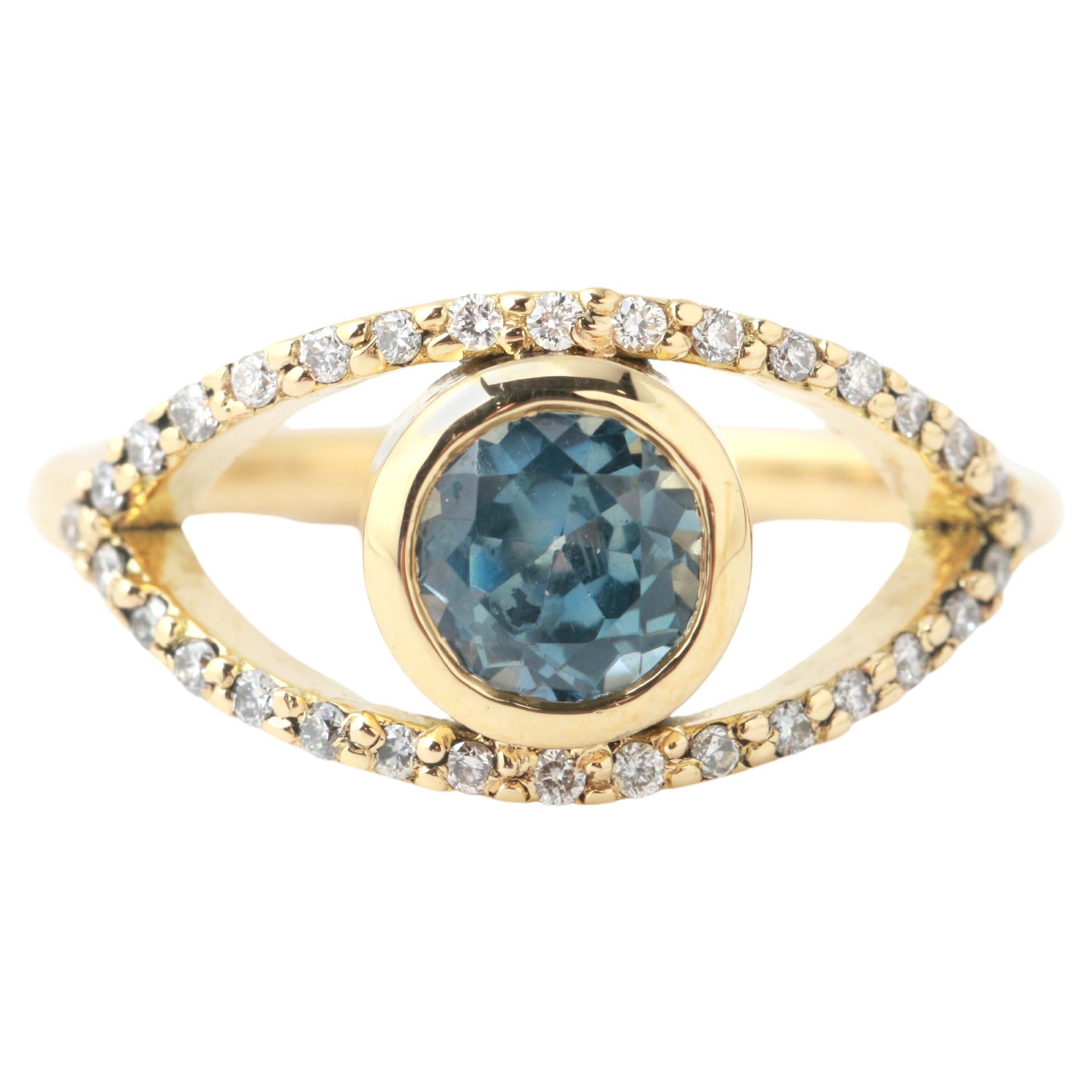 18k Yellow Gold Montana Sapphire Armored Ring For Sale at 1stDibs