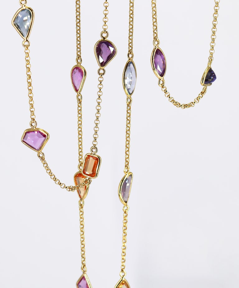 18K Yellow Gold Multi-Color Semi-Precious Stone Necklace at 1stDibs