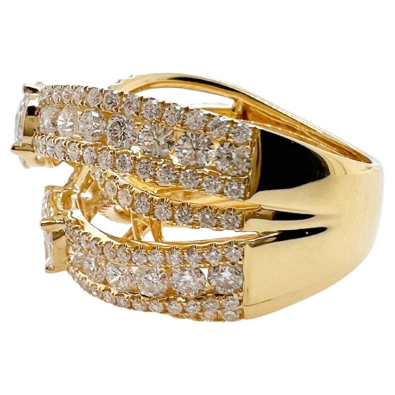 18k Yellow Gold Multi Layer Diamond Band Ring For Sale at 1stDibs