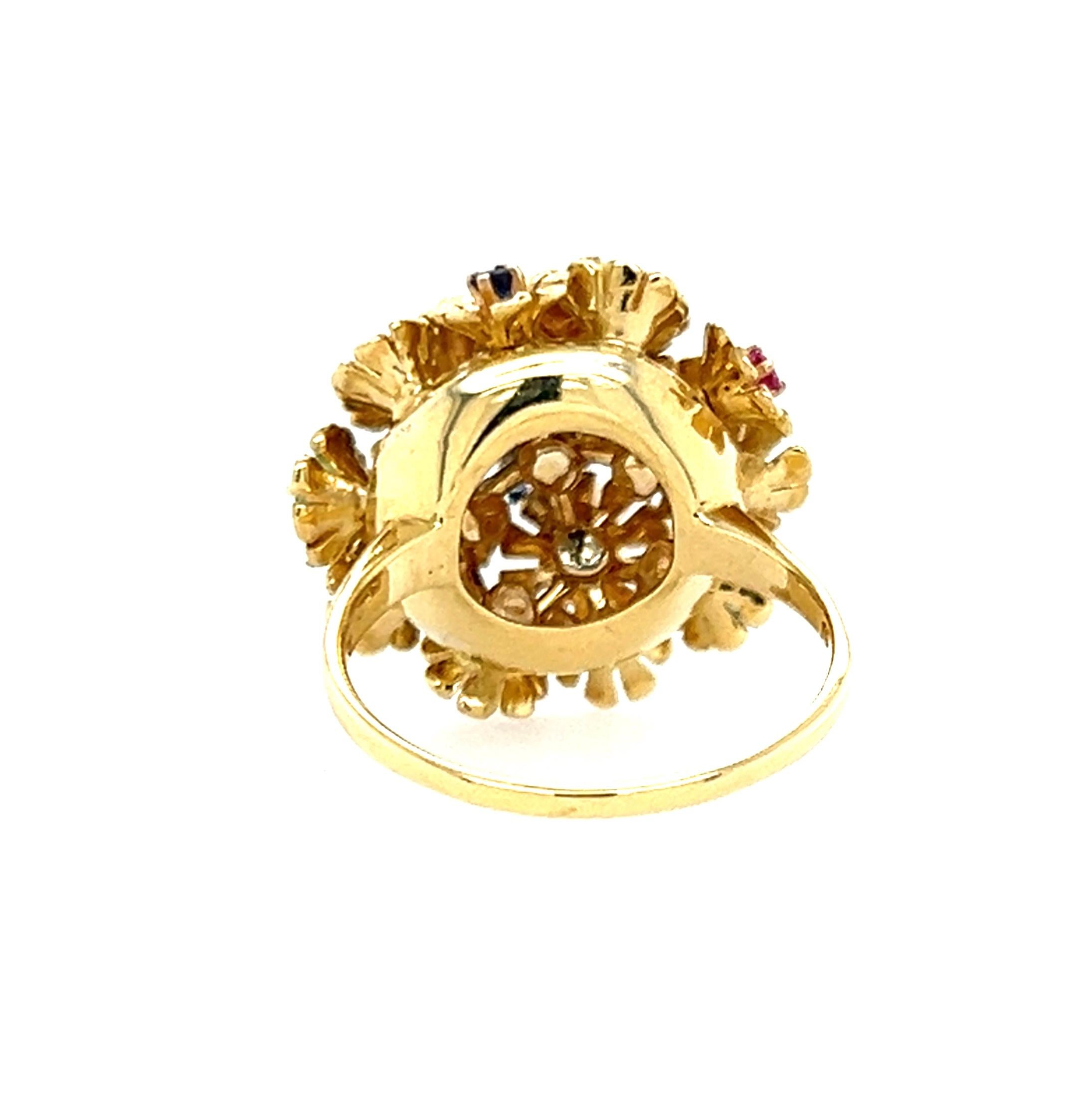18k Yellow Gold Multi-Stone Floral Cluster Ring For Sale at 1stDibs
