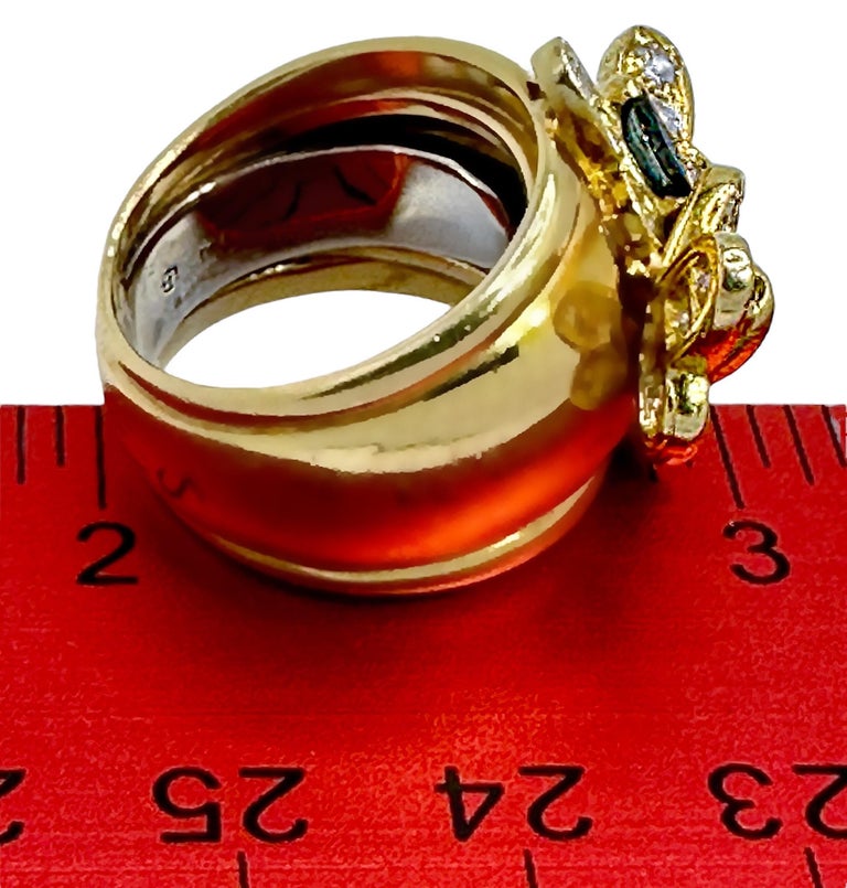 18k Yellow Gold Multiple Butterfly Motif Ring with Diamonds and Blue ...