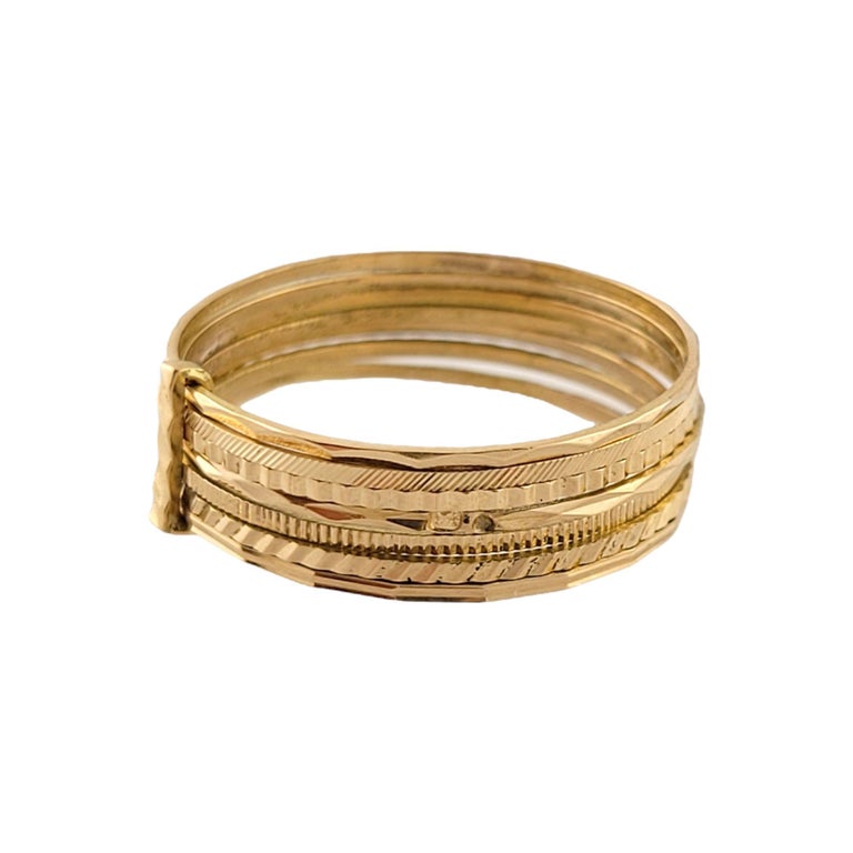18k Yellow Gold Multiple Texture Rings Band For Sale at 1stDibs
