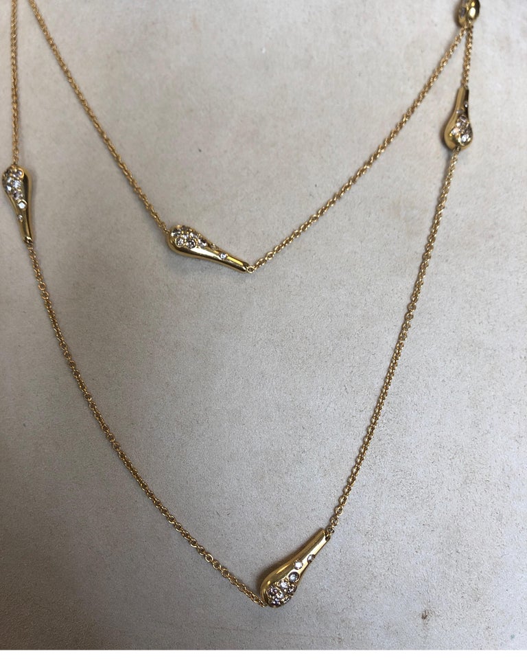 18 Karat Yellow Gold Neck Chain with Tear Drop Shape Cognac Diamond ...