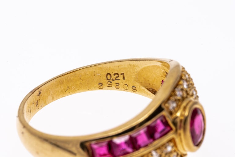 18k Yellow Gold Offset Pave Diamond and Square Ruby Dome Ring For Sale ...