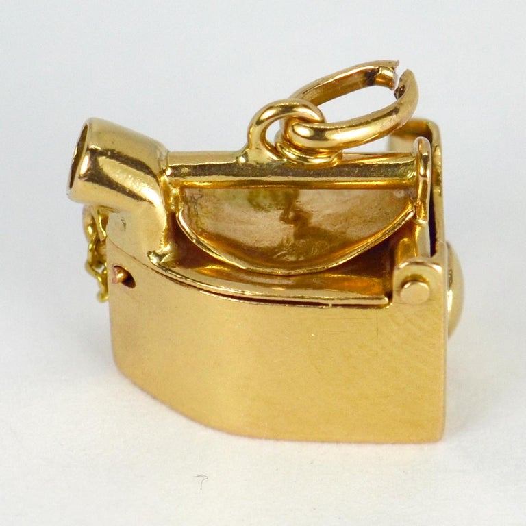 18 Karat Yellow Gold Old Fashioned Steam Iron Charm Pendant For Sale at ...