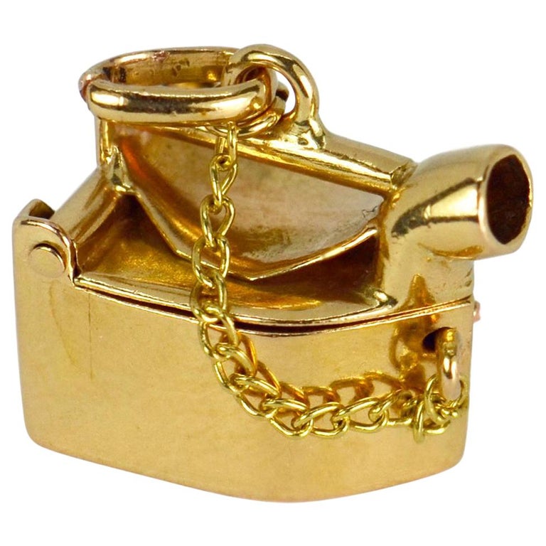 18 Karat Yellow Gold Old Fashioned Steam Iron Charm Pendant For Sale at ...