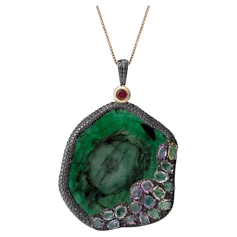 18K Yellow Gold Original Sin Pendant with Emeralds, Diamonds and ...