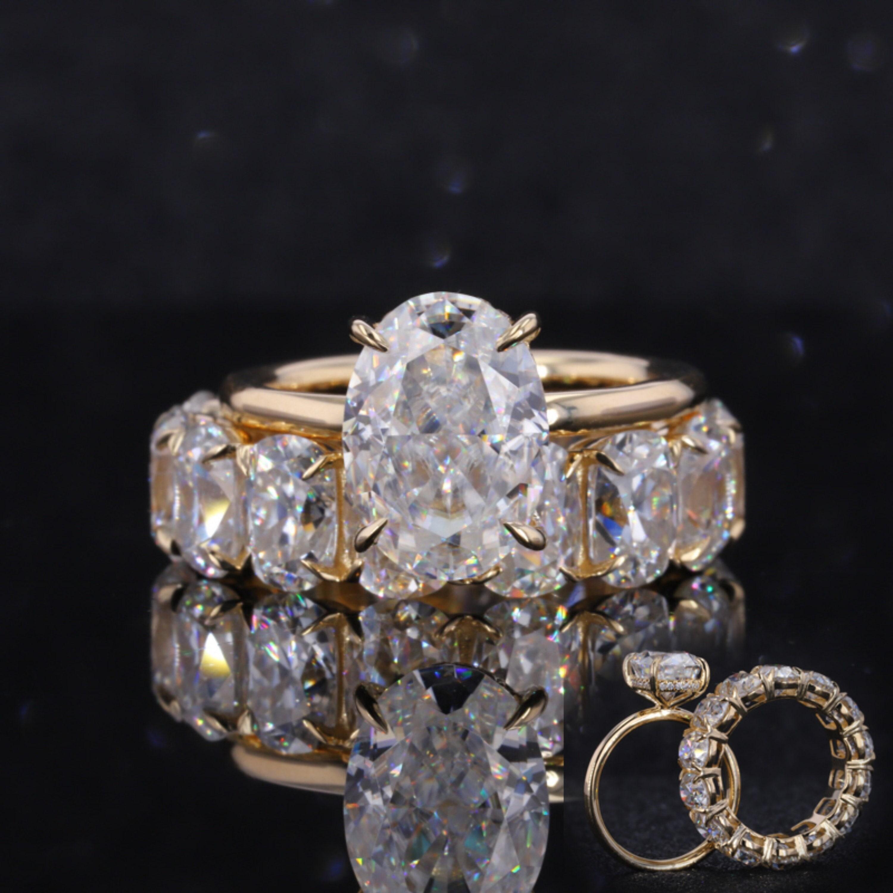 Customizable 18k Yellow Gold Oval Cut Diamonds Bridal Wedding Ring Set ...