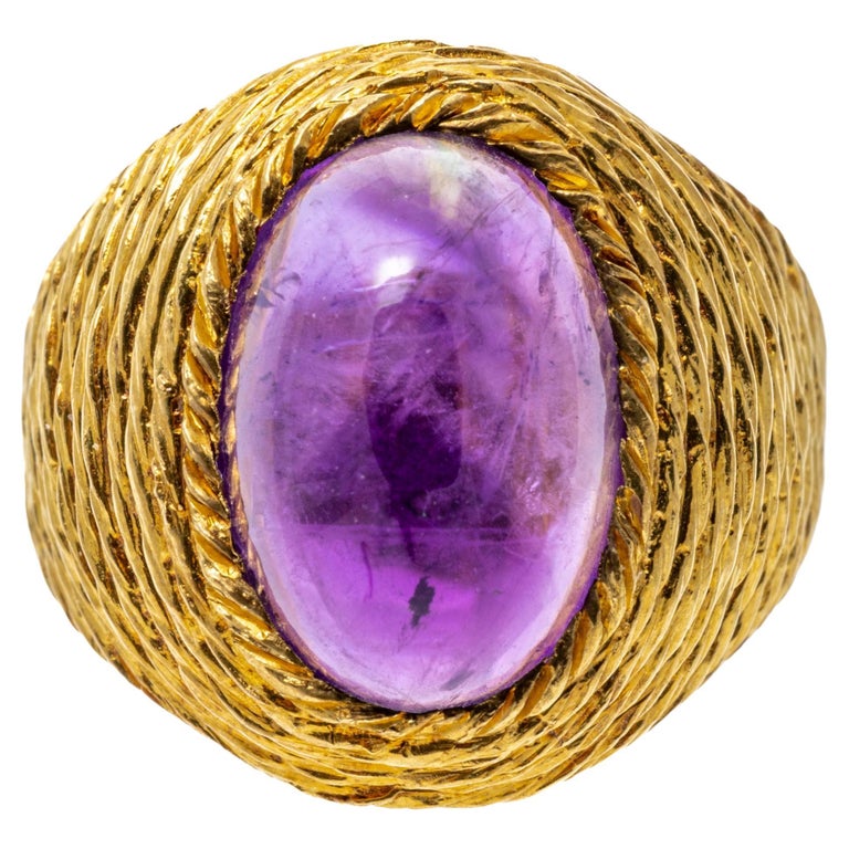 18k Yellow Gold Oval Dark Purple Cabachon Amethyst (App. 4.2 CTS) Rope ...