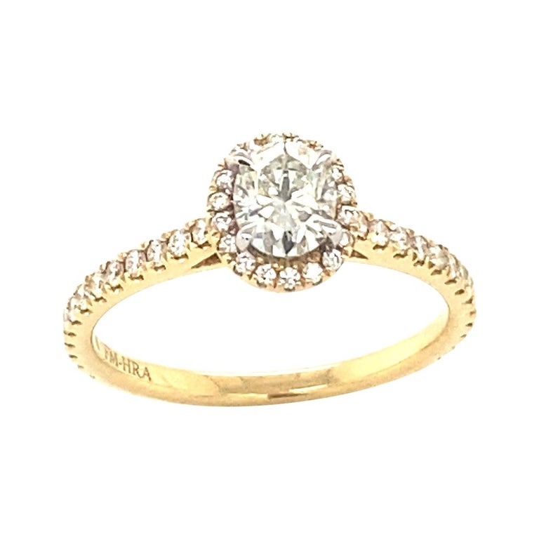 18k Yellow Gold Oval Halo Engagement Ring with Forevermark Diamond Center For Sale at 1stDibs