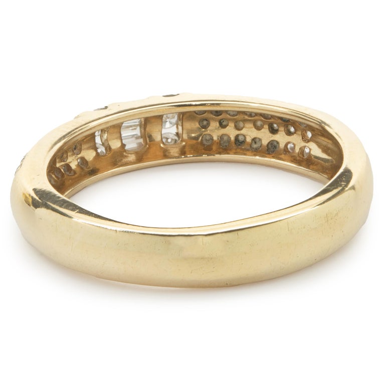 18k Yellow Gold Pave Diamond Band with Channel Set Round and Baguette ...