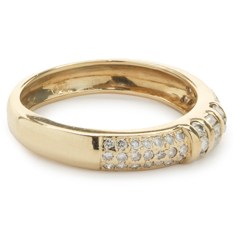 18k Yellow Gold Pave Diamond Band with Channel Set Round and Baguette ...