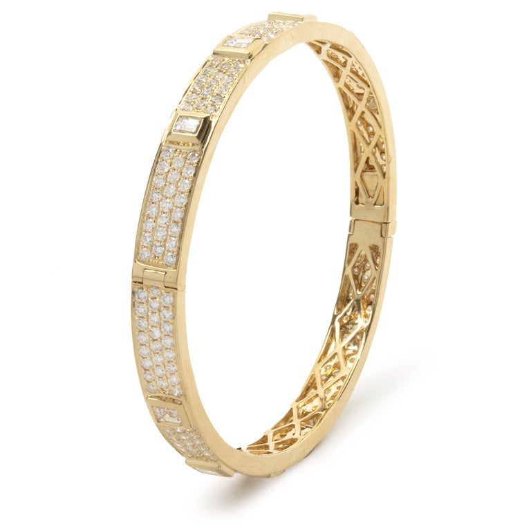 18k Yellow Gold Pave Diamond Eternity Bangle with Asscher Cut Diamond ...