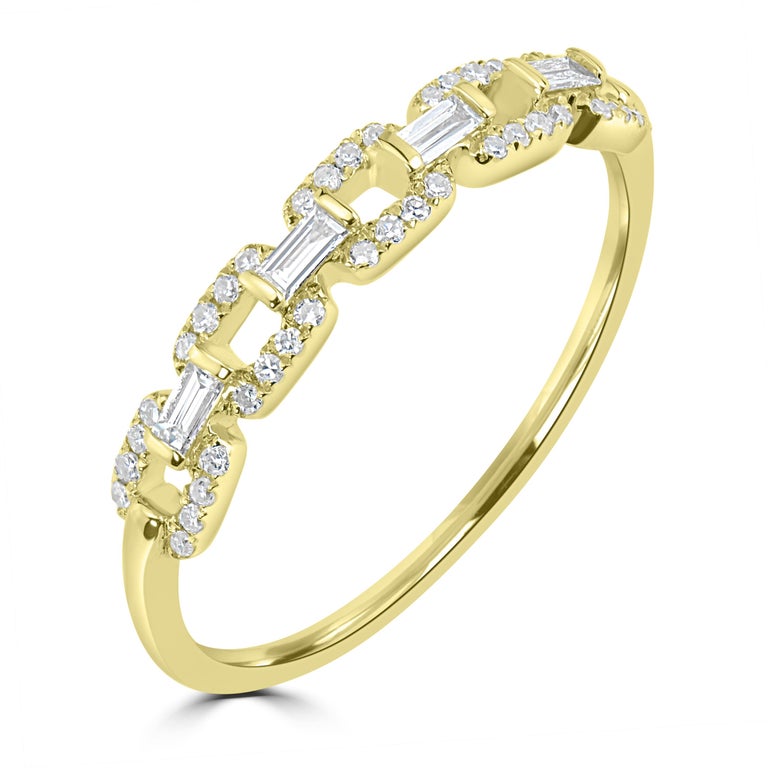 18K Yellow Gold Pave Diamond Link Band Ring For Sale at 1stDibs