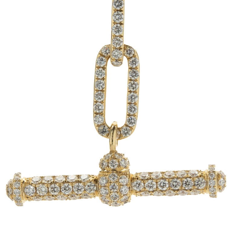 18k Yellow Gold Pave Diamond Paperclip Link Station Necklace w/ Diamond ...