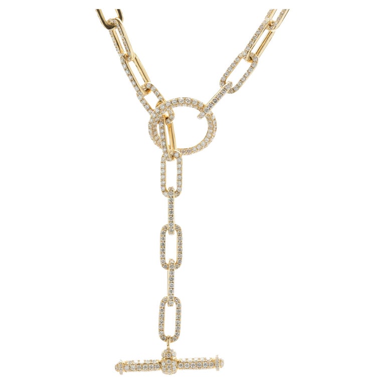 18k Yellow Gold Pave Diamond Paperclip Link Station Necklace w/ Diamond ...