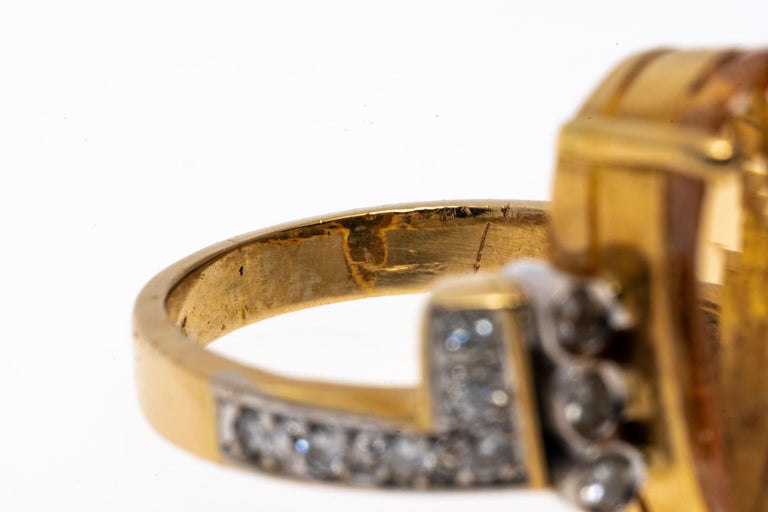 18k Yellow Gold Pear Shaped Peach Topaz and Diamond Ring For Sale at ...
