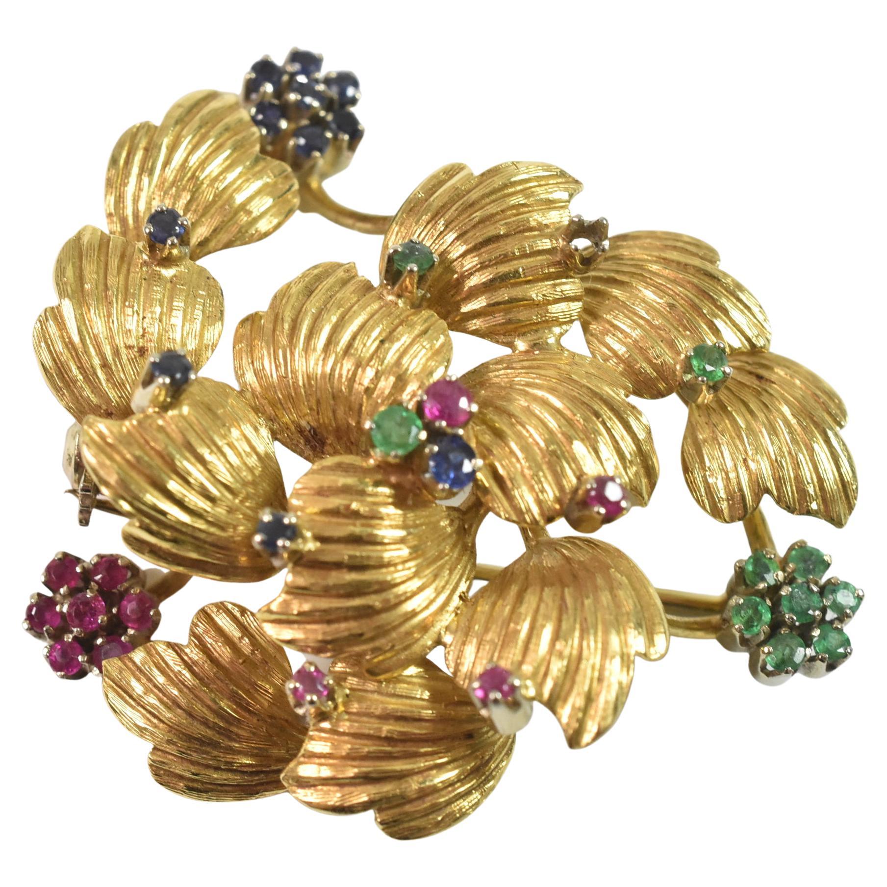 Vintage Italian 18k Yellow Gold Gemset Pinwheel Flower Brooch For Sale ...