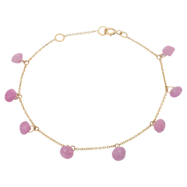 18K Yellow Gold Pink Sapphire Chain and Drop Bracelet For Sale at 1stDibs