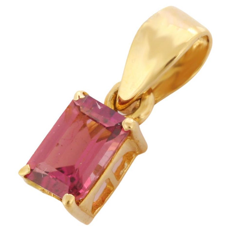 18K Yellow Gold Pink Sapphire Everyday Wear Solitaire Pendant For Sale ...