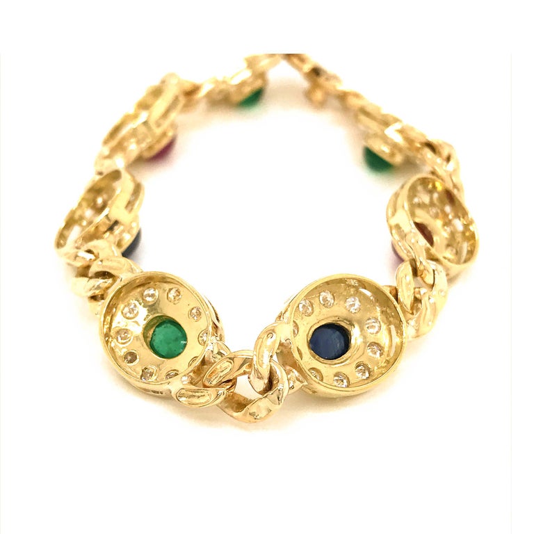 18 Karat Yellow Gold Precious Gemstones and Diamond Bracelet For Sale ...