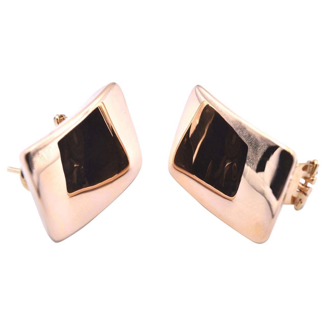 18 Karat Yellow Gold Rectangle Earrings at 1stDibs