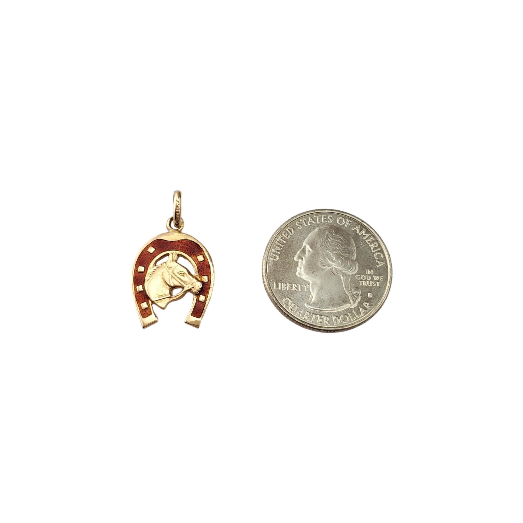 18K Yellow Gold and Red Enamel Horseshoe Pendant #17444 For Sale at 1stDibs