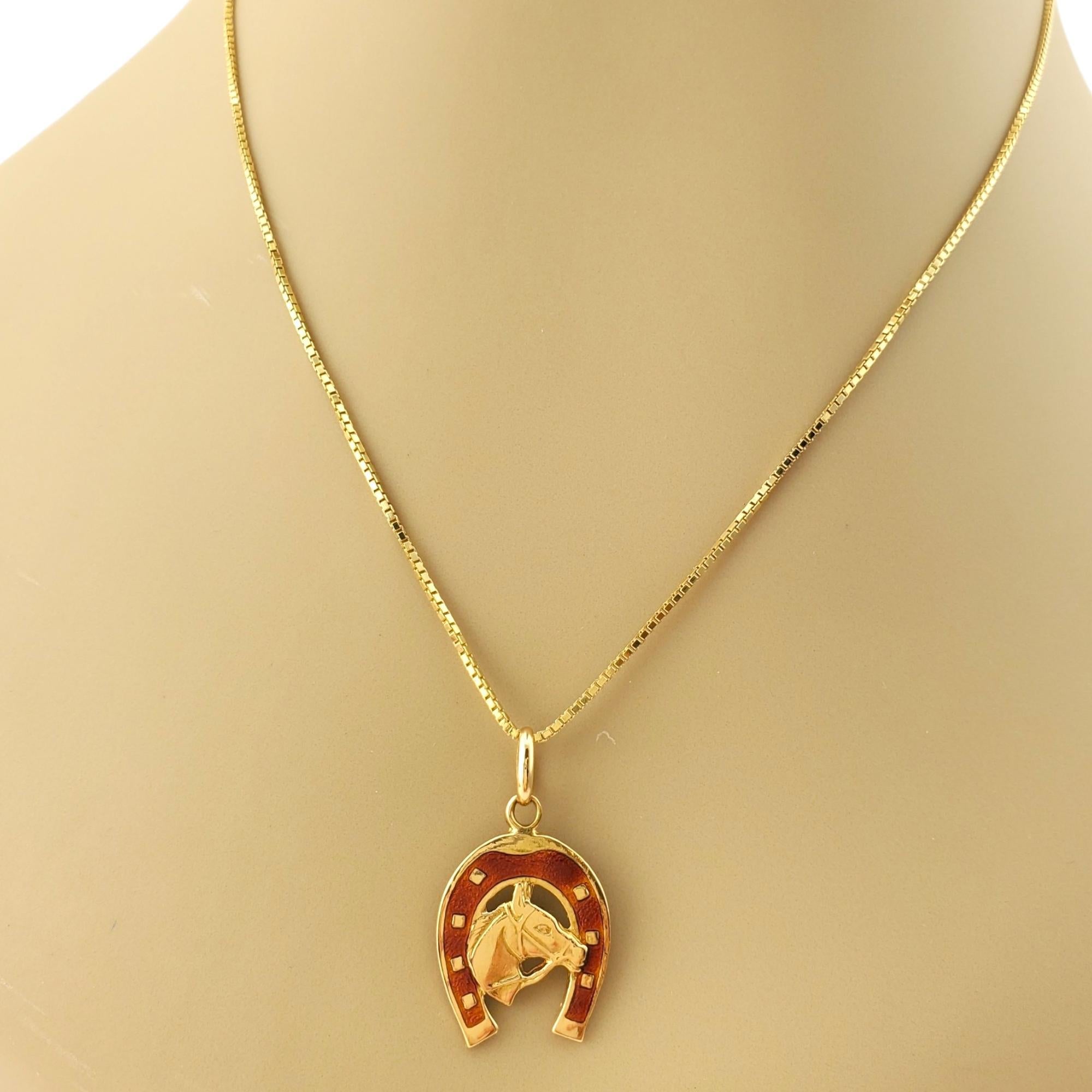 18K Yellow Gold and Red Enamel Horseshoe Pendant #17444 For Sale at 1stDibs