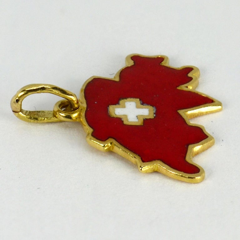 18 Karat Yellow Gold Red Enamel Switzerland Map Charm Pendant For Sale ...