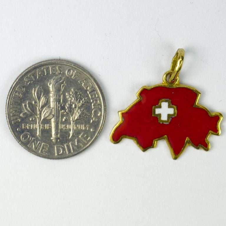 18 Karat Yellow Gold Red Enamel Switzerland Map Charm Pendant For Sale ...
