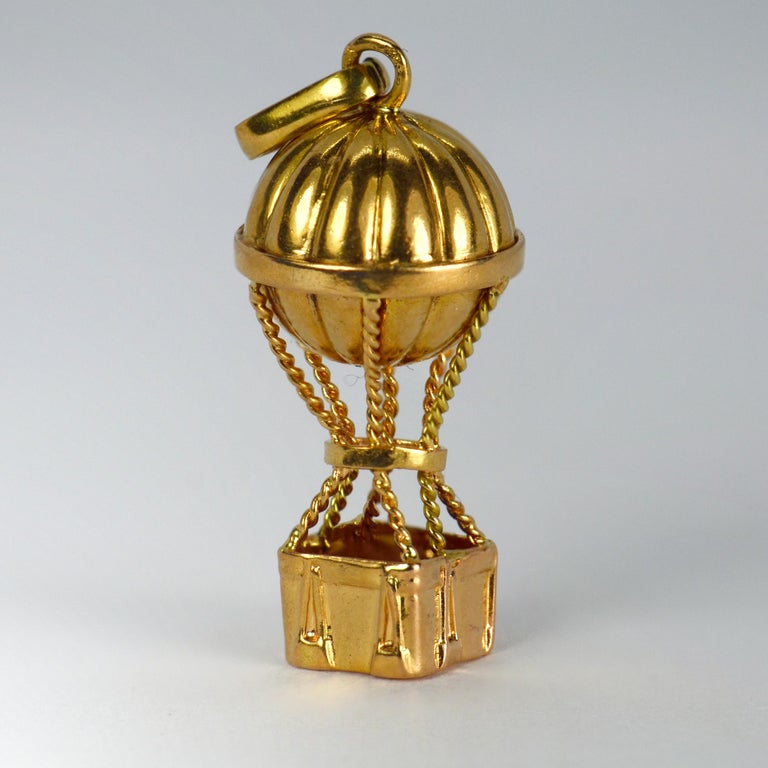 18 Karat Yellow Gold Red Ruby Love Heart Hot Air Balloon Charm Pendant ...