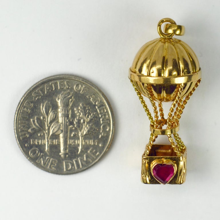 18 Karat Yellow Gold Red Ruby Love Heart Hot Air Balloon Charm Pendant ...