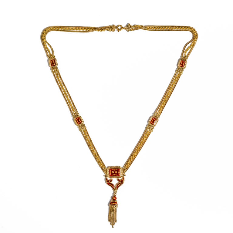 18k Yellow Gold Reversible Enamel Necklace For Sale at 1stDibs