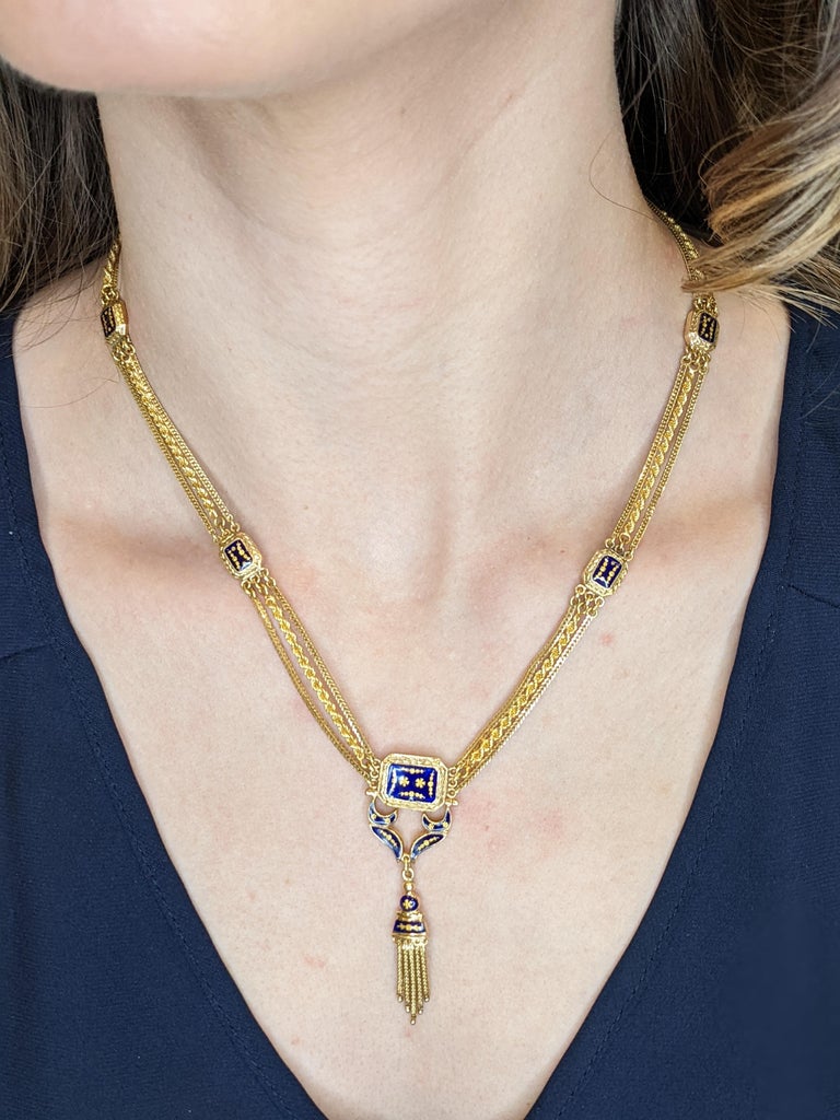18k Yellow Gold Reversible Enamel Necklace For Sale at 1stDibs