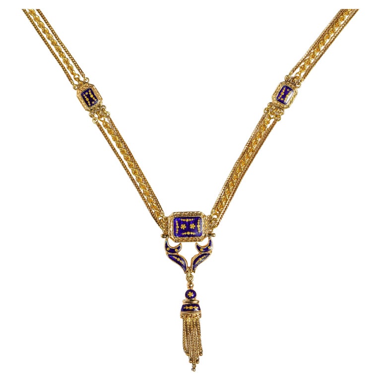 18k Yellow Gold Reversible Enamel Necklace For Sale at 1stDibs