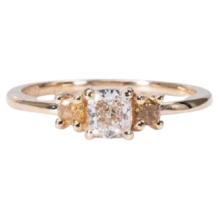18k Yellow Gold Ring 3 Stone Ring with 0.73 Ct Natural Diamonds, AIG ...