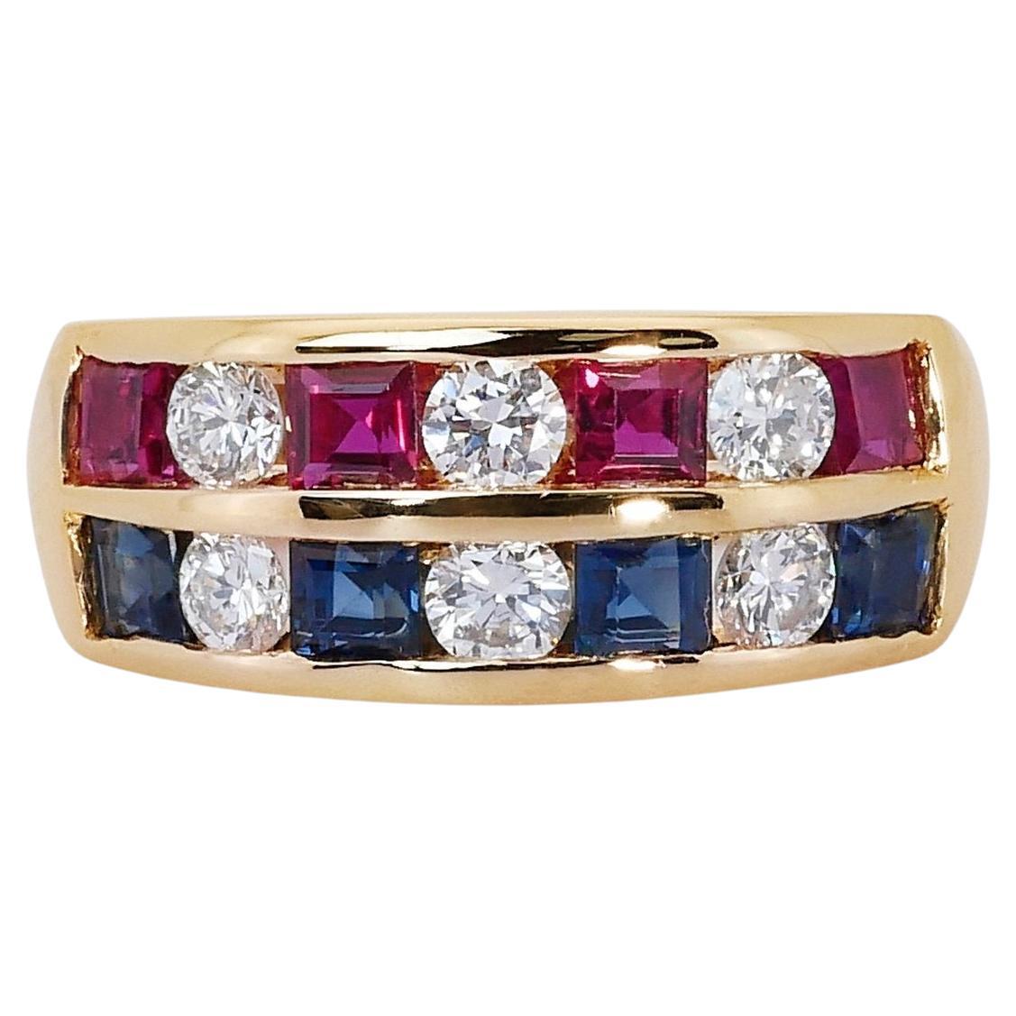 18k Yellow Gold Ring w/ 1.42 ct with Gems and Natural Diamonds IGI ...