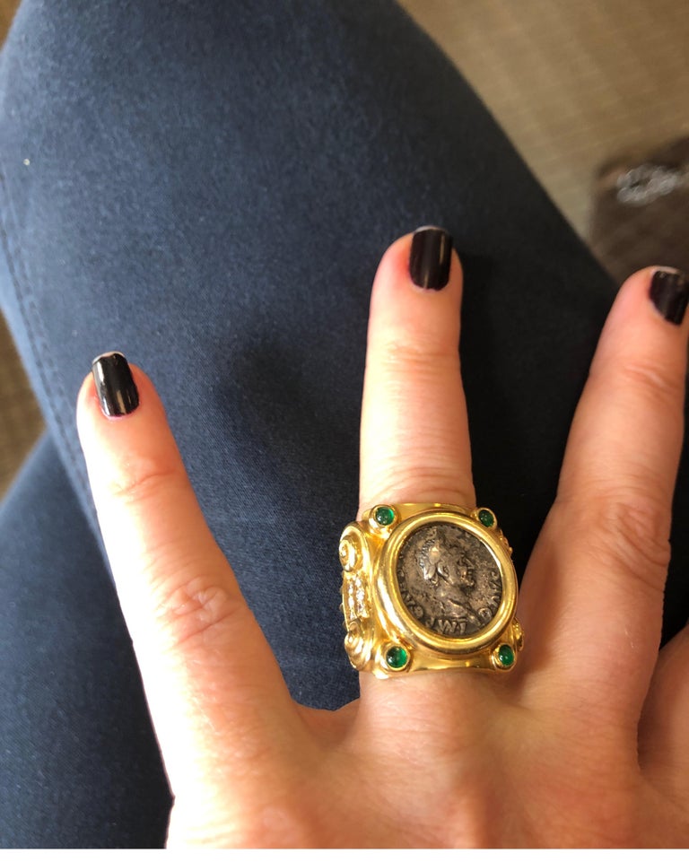 18 Karat Gold Ring with Ancient Silver Roman Coin with Diamonds and ...